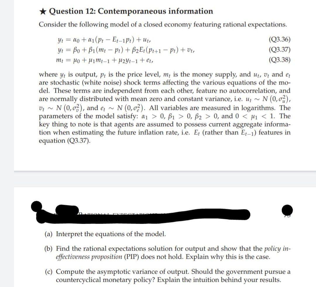 Solved * Question 12: Contemporaneous information Consider | Chegg.com