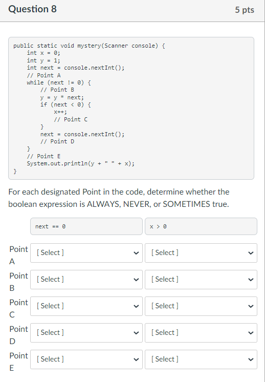 Solved For each designated Point in the code, determine | Chegg.com