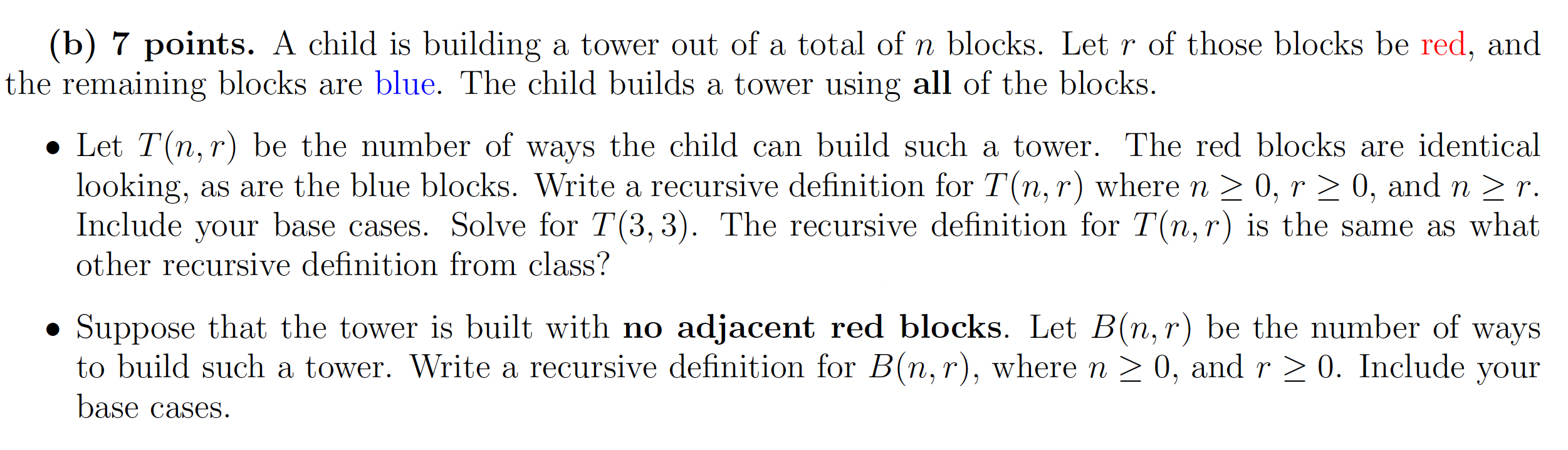 Solved (b) 7 points. A child is building a tower out of a | Chegg.com
