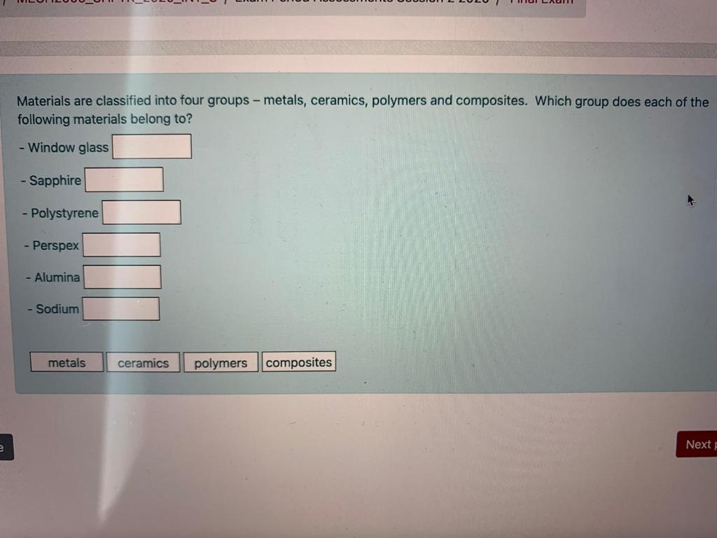 Solved Materials are classified into four groups - metals, | Chegg.com