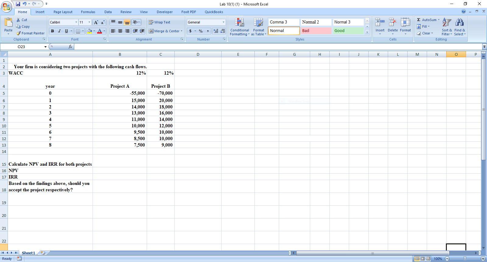 Solved Cla Lab 10(1) (1) - Microsoft Excel Home Insert Page | Chegg.com