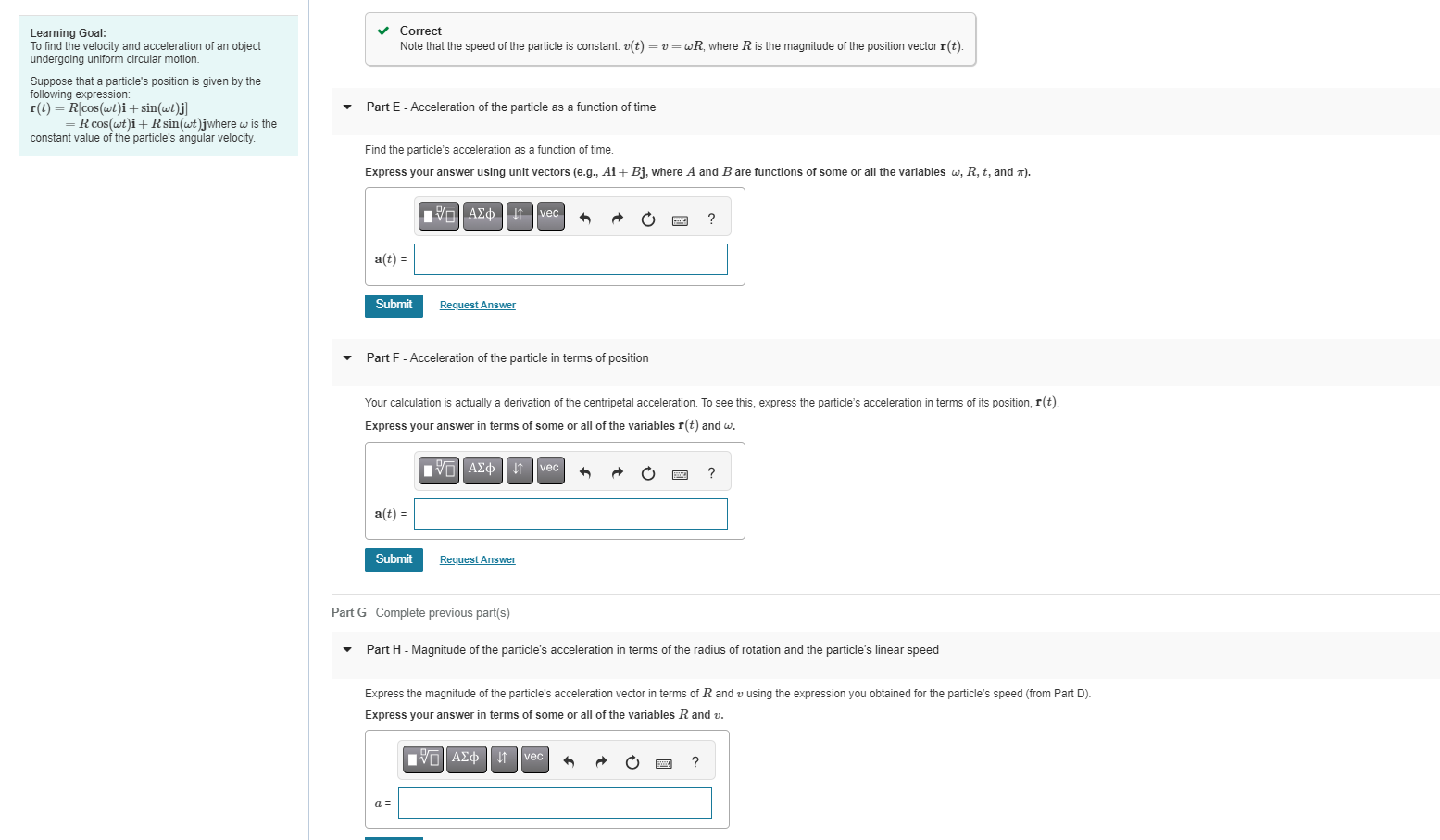 Solved Learning Goal:To find the velocity and acceleration | Chegg.com