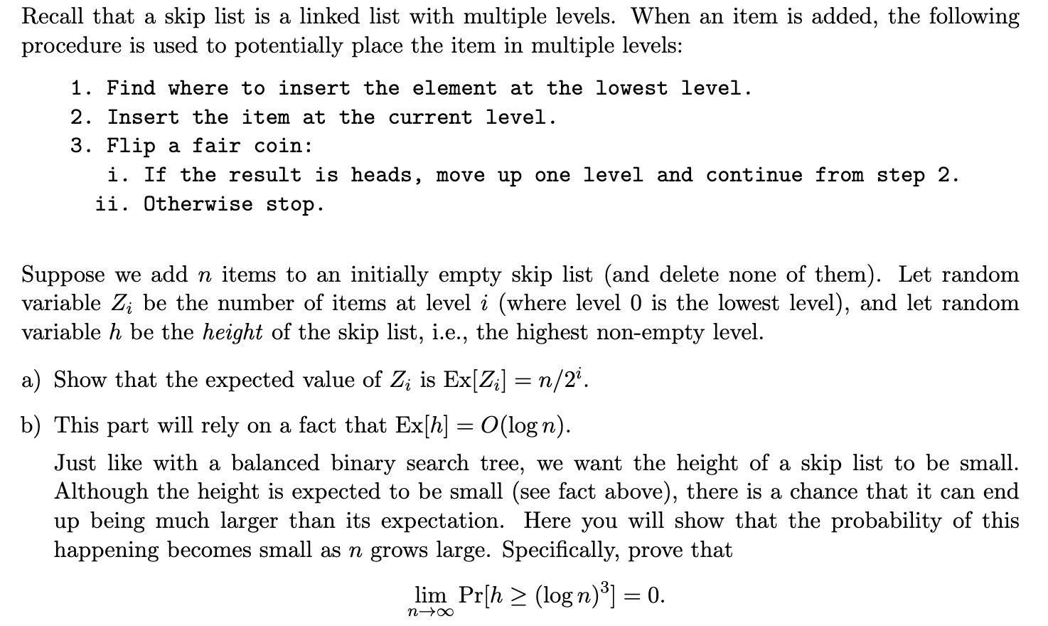 Recall that a skip list is a linked list with | Chegg.com
