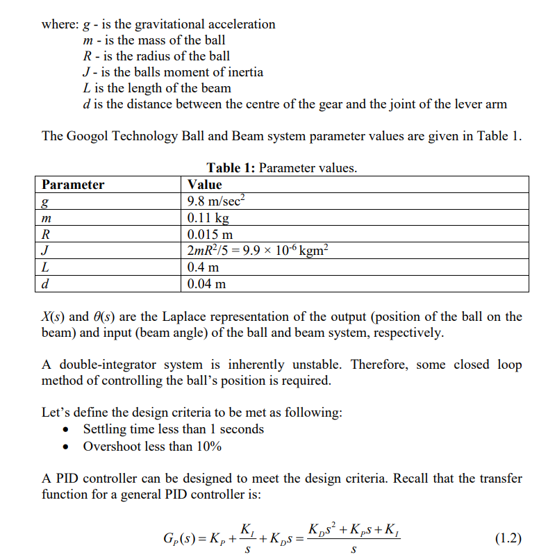 Solved The ball and beam system represents a Single Input | Chegg.com