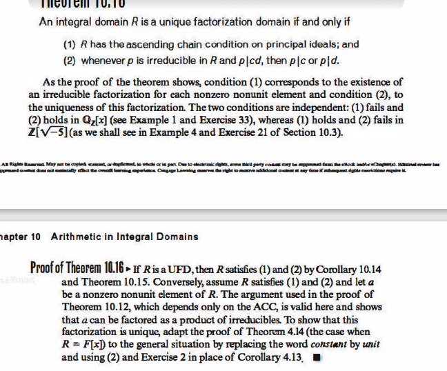 Solved An integral domain R is a unique factorization domain | Chegg.com