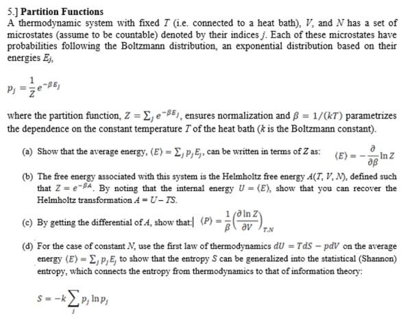 Solved 5.] Partition Functions A thermodynamic system with | Chegg.com
