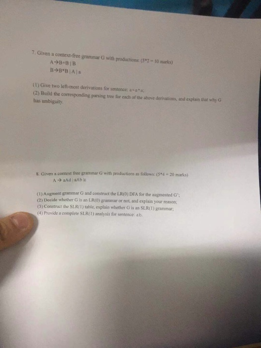 Solved 7. Given a context-free grammar G with productions: | Chegg.com