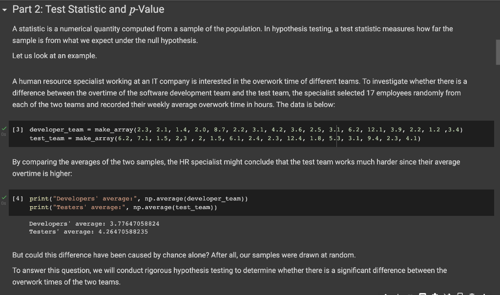 Solved Part 2: Test Statistic and p-Value A statistic is a | Chegg.com