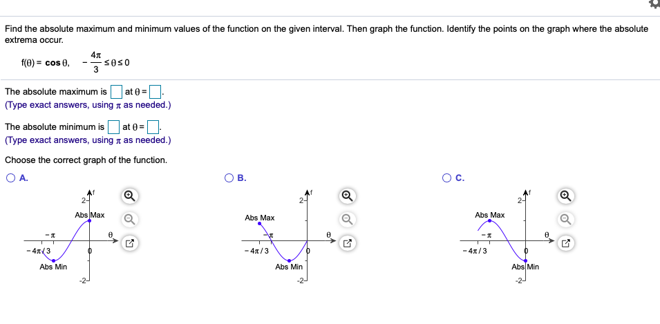 Solved Find the absolute maximum and minimum values of the | Chegg.com