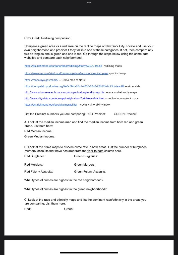 Extra Credit Redlining comparison Compare a green | Chegg.com