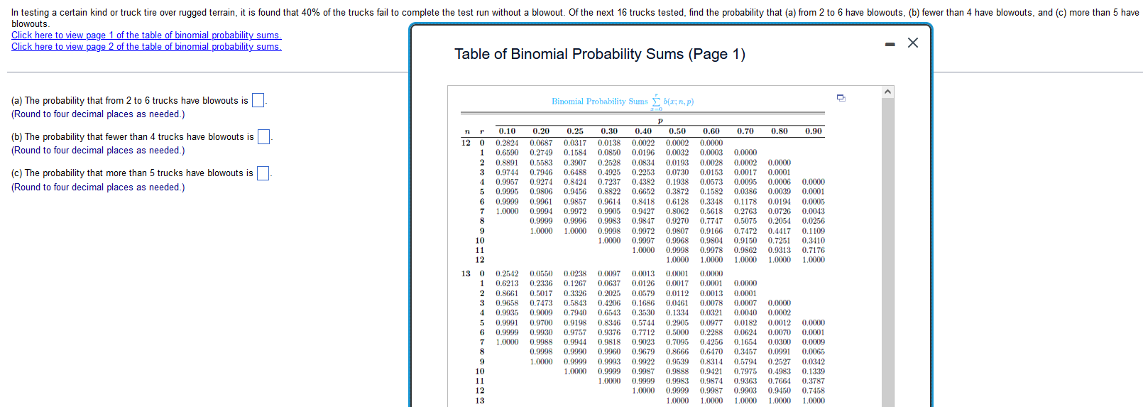 Solved Table of Binomial Probability Sums (Page 1) (a) The | Chegg.com
