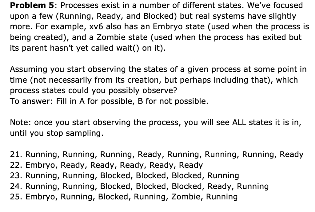 Solved Problem 5: Processes exist in a number of different | Chegg.com