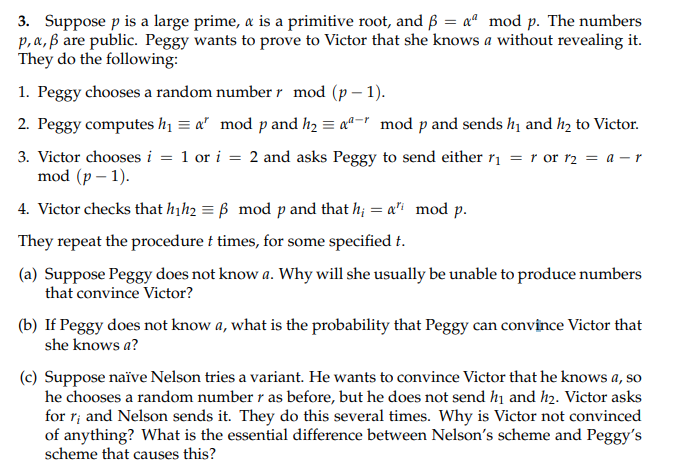 Solved 3. Suppose p is a large prime, α is a primitive root, | Chegg.com