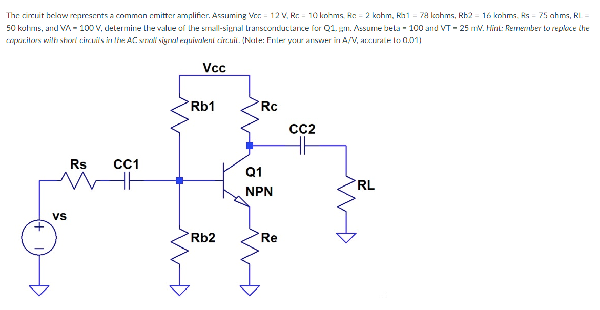 Solved The circuit below represents a common emitter | Chegg.com