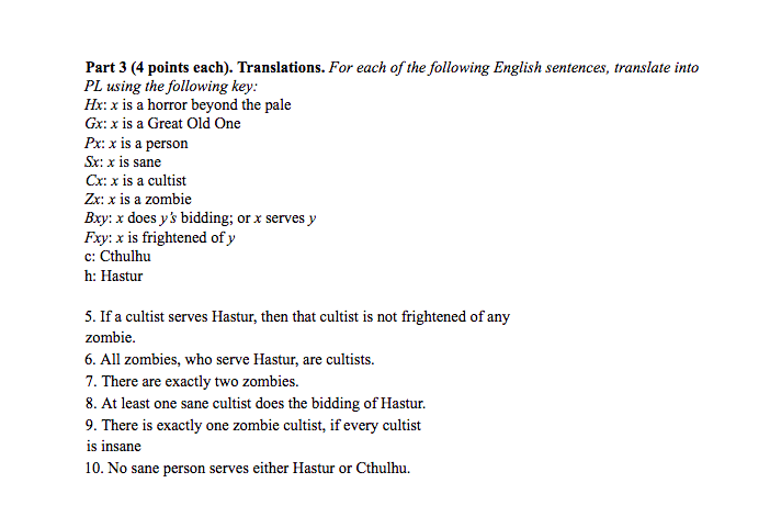 Solved How would I translate the sentences in questions 5 | Chegg.com