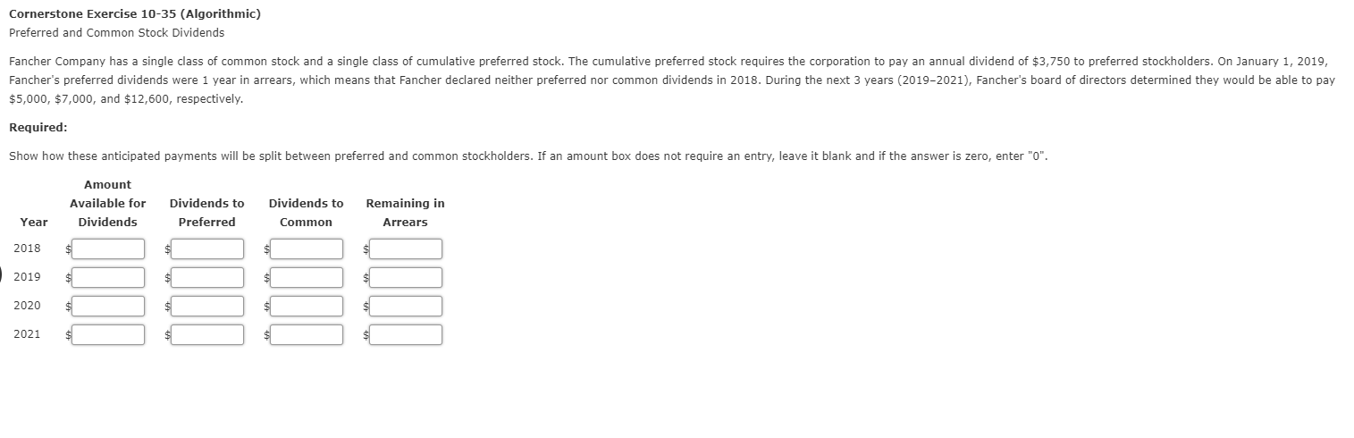 Solved Cornerstone Exercise 10-35 (Algorithmic) Preferred | Chegg.com