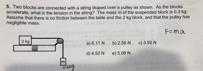 Solved 5. Two blocks are connected with a string draped over | Chegg.com
