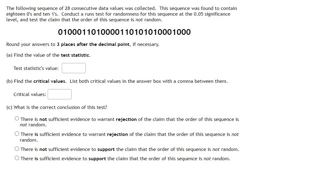 Solved The following sequence of 28 consecutive data values | Chegg.com