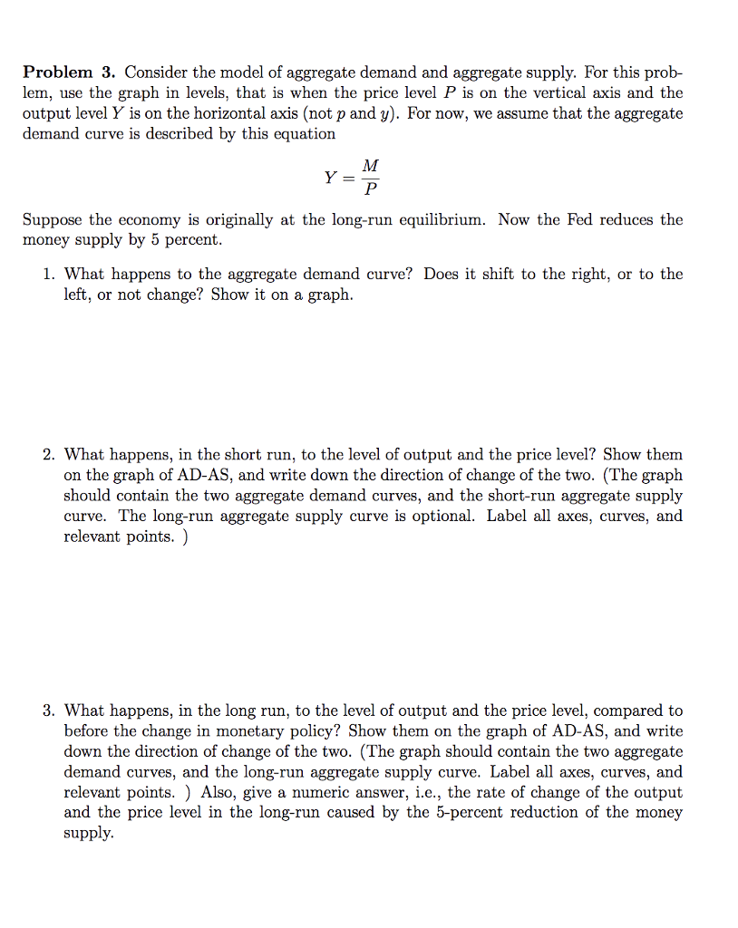 Solved Problem 3. Consider the model of aggregate demand and | Chegg.com