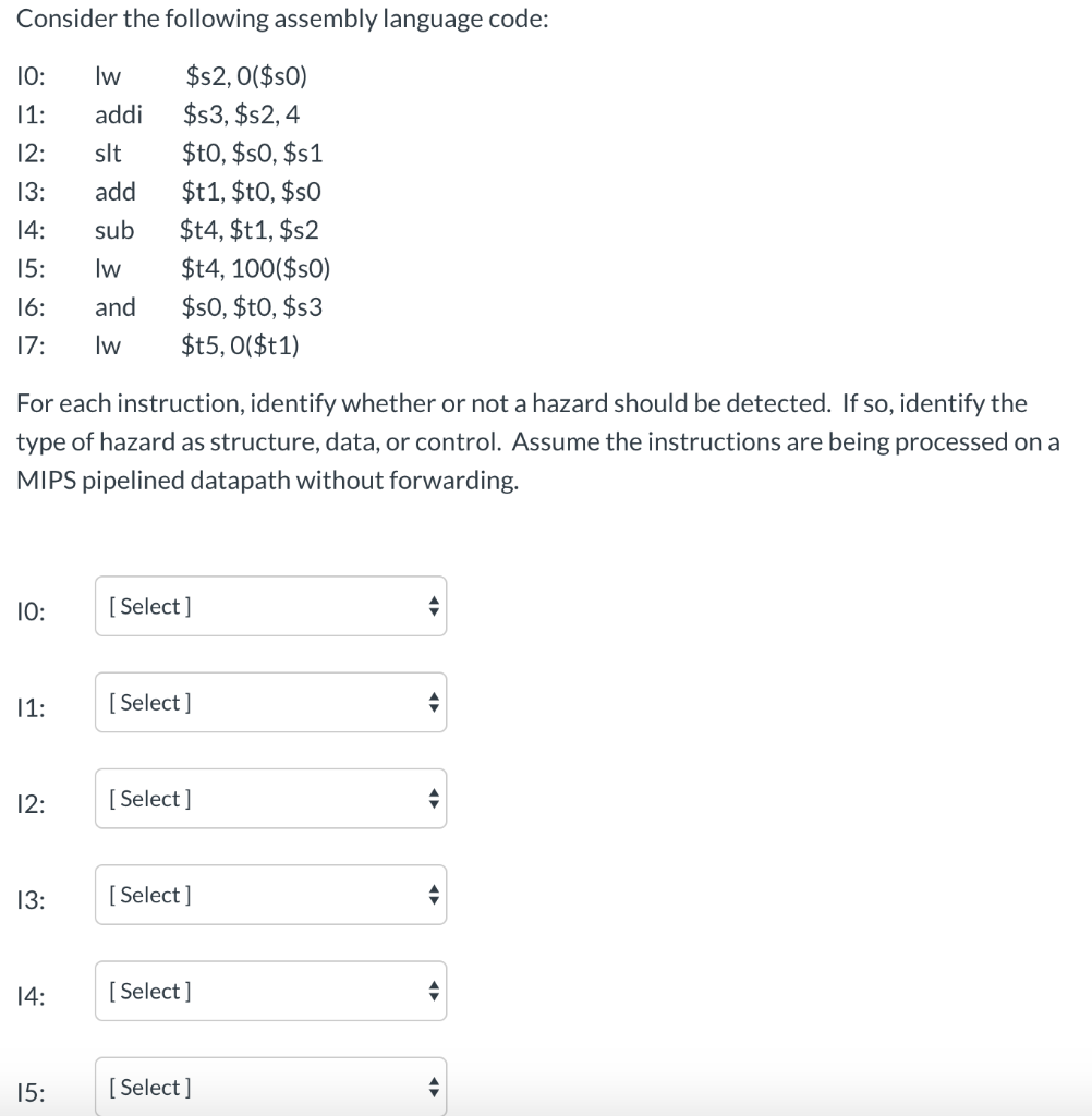 Consider the following assembly language code: 10: ö | Chegg.com