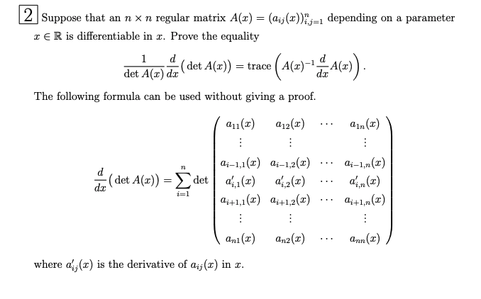 Solved 2 Suppose that an n x n regular matrix A(z) = | Chegg.com