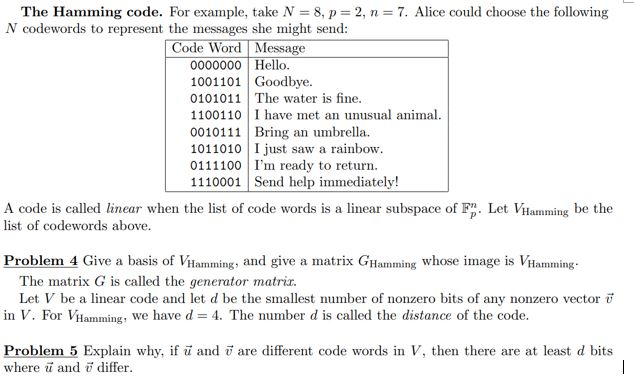 The Hamming code. For example, take N = 8, p=2, n = | Chegg.com