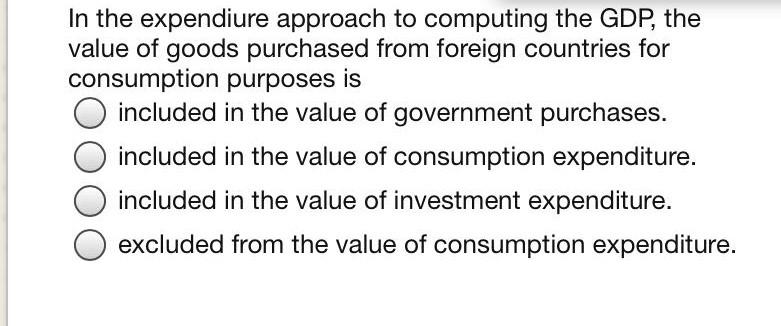 Solved In the expendiure approach to computing the GDP, the | Chegg.com