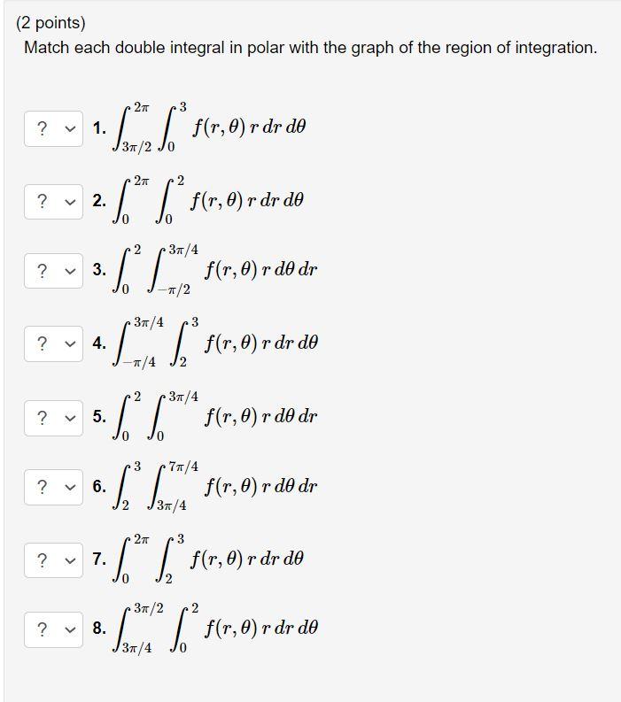 Solved (2 points) Match each double integral in polar with | Chegg.com