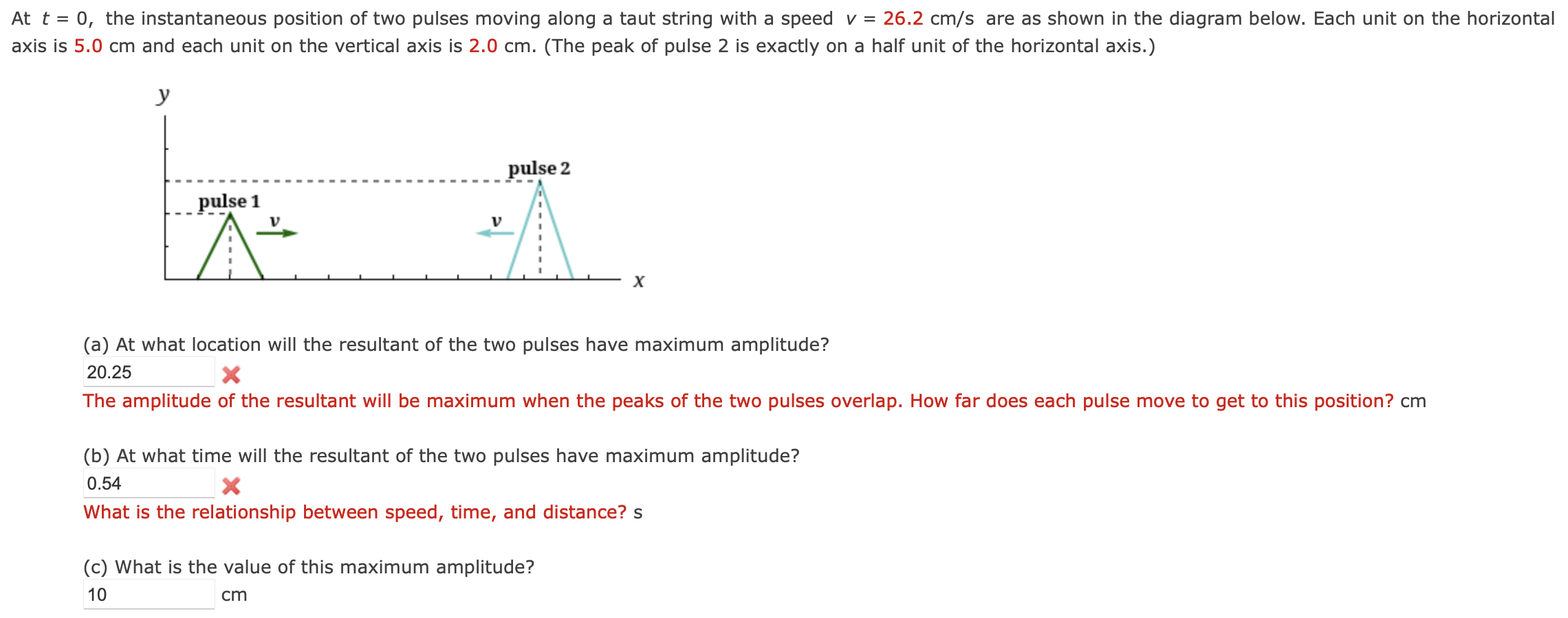 Solved At t = 0, the instantaneous position of two pulses | Chegg.com