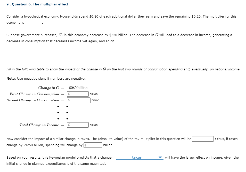 Solved 9. Question 6. The multiplier effect Consider a | Chegg.com