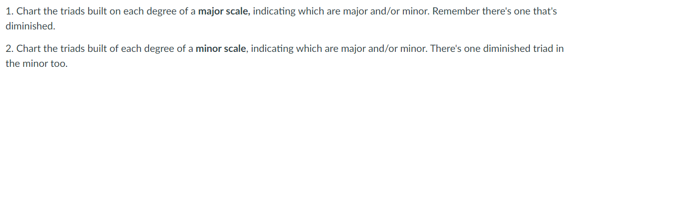 1. Chart the triads built on each degree of a major | Chegg.com