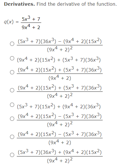 Solved Derivatives. Find the derivative of the function. | Chegg.com