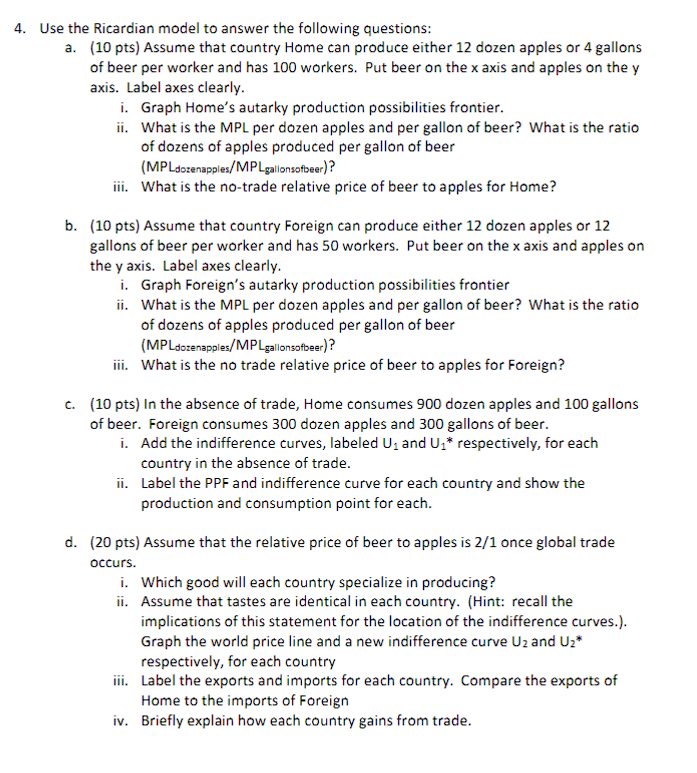 Solved Use the Ricardian model to answer the following | Chegg.com