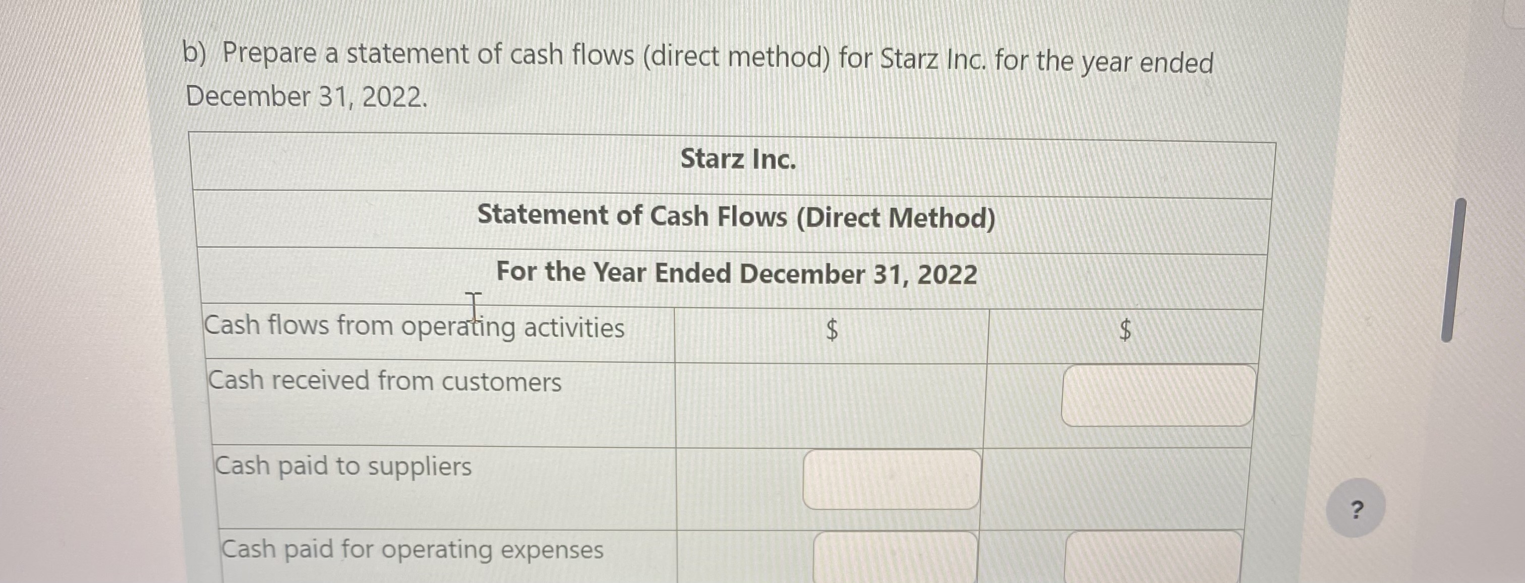 b) Prepare a statement of cash flows (direct method) | Chegg.com
