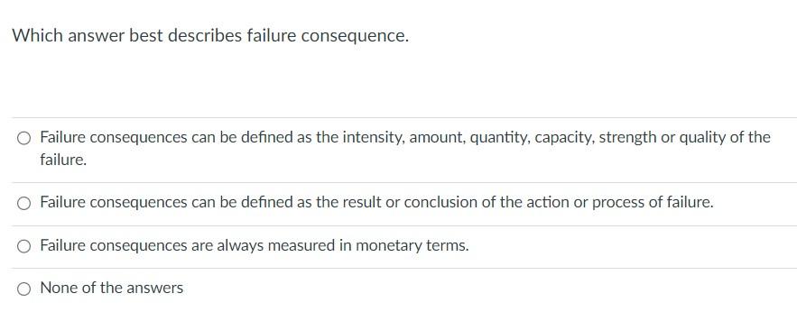 Solved Which answer best describes failure consequence. | Chegg.com