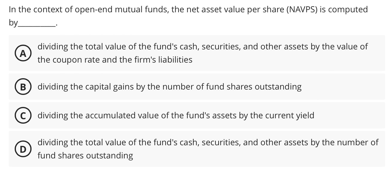 Solved In the context of open-end mutual funds, the net | Chegg.com