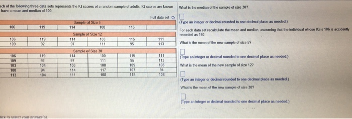 Solved Each of the following three data sets represents the | Chegg.com