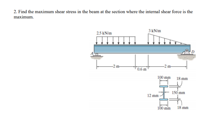 Solved 2. Find the maximum shear stress in the beam at the | Chegg.com