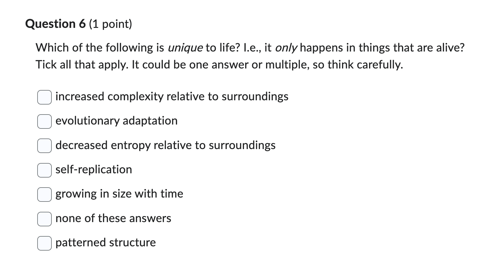 Solved Question 6 (1 ﻿point)Which of the following is unique | Chegg.com