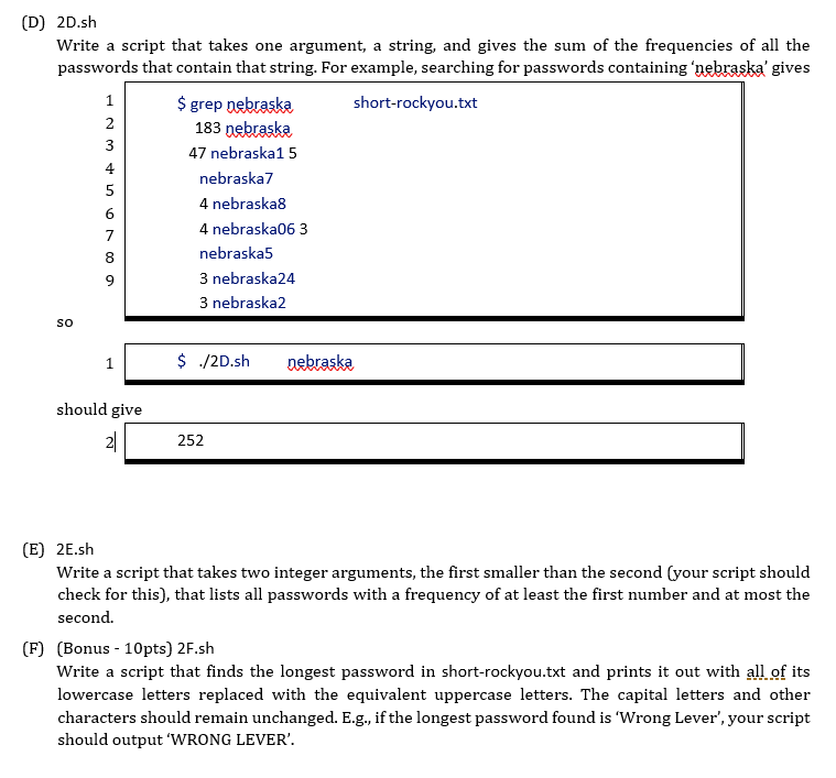 (D) 2D.sh Write a script that takes one argument, a | Chegg.com