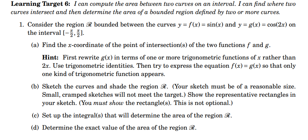 Solved Learning Target 6: I can compute the area between two | Chegg.com