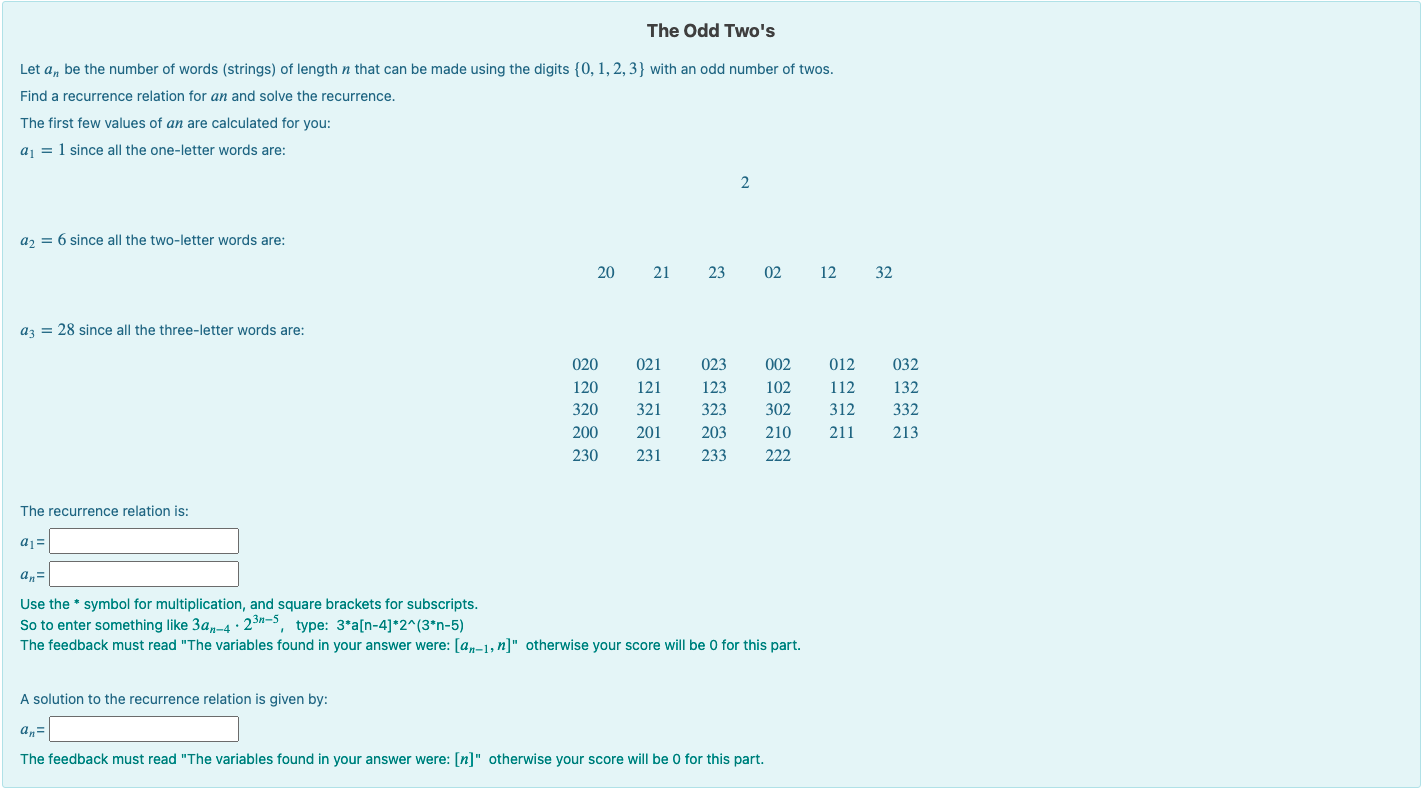 Solved The Odd Two's Let an be the number of words (strings) | Chegg.com