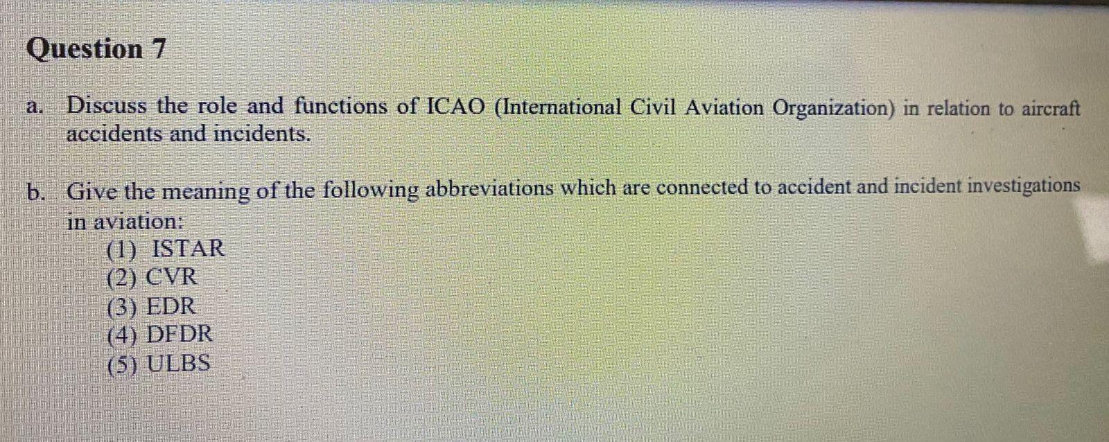 Solved Question 7 Discuss the role and functions of ICAO | Chegg.com