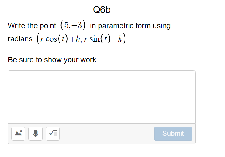Solved Write the point (5,−3) in parametric form using | Chegg.com