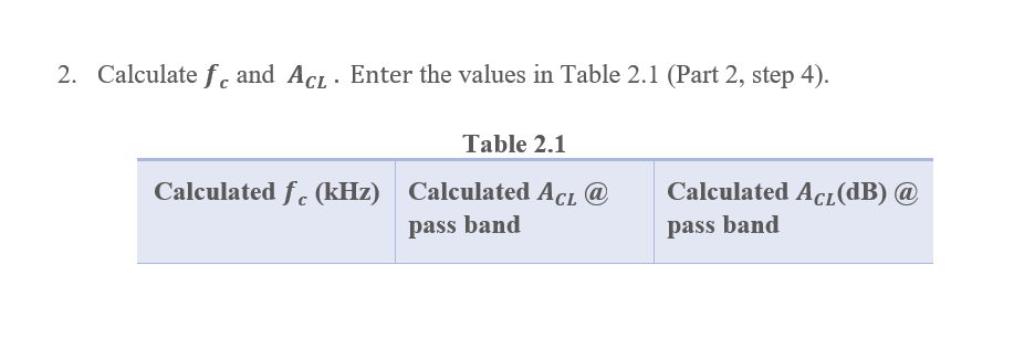 Solved Calculate fc ﻿and ACL. ﻿Enter the values in Table | Chegg.com