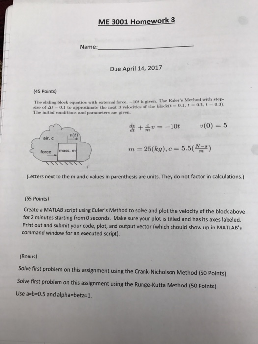 Solved The sliding block equation with external force, -10t | Chegg.com