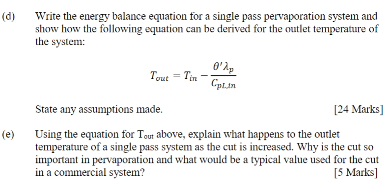 Solved Write the energy balance equation for a single pass | Chegg.com
