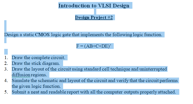 Solved Introduction to VLSI Design esin Project #2 Design a | Chegg.com