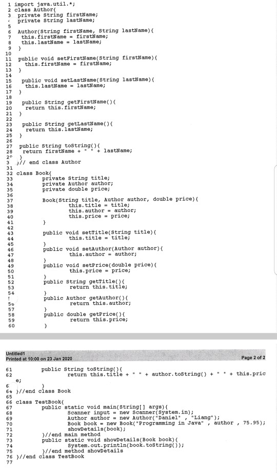 Solved 1 import java.util.*; 2 class Author 3 private String | Chegg.com
