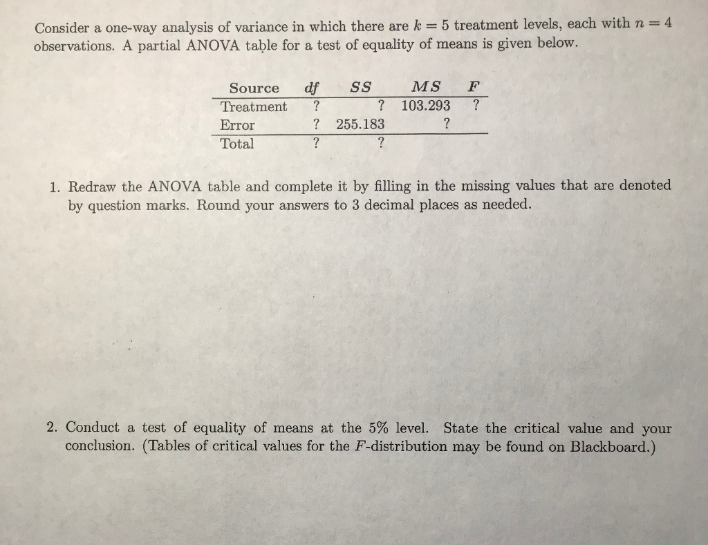Solved Consider a one-way analysis of variance in which | Chegg.com